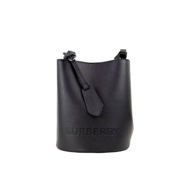 Burberry | Bags | Burberry Lorne Small Black Pebbled Leather Bucket Crossbody Handbag Womens ...